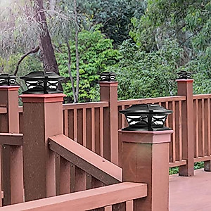 SMY Lighting Solar Post Lights Outdoor 2 Modes LED Solar Fence Cap Light for 4x4 5x5 6x6 Posts Deck Patio Garden Decoration Warm White/Cool White Lighting Black (4 Pack)