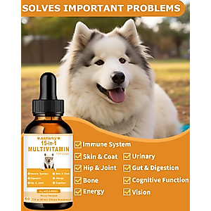 15 in 1 Multivitamin for Dogs | 60ML Dog Multivitamin Liquid Support Joint, Gut & Immune Health | Dog Liquid Vitamins for Digestion, Heart, Skin & Coat | Vitamin Supplements for Dogs | Bacon Flavor