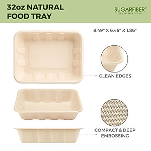 Harvest Pack GOURMET SHOWCASE [400 COUNT] Sugarfiber 32 oz Compostable Disposable Food Container Serving Trays, Rectangle, Made from 100% Eco-Friendly Plant Fibers