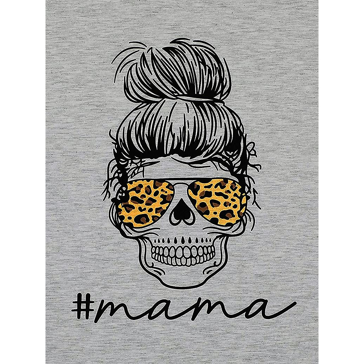 StarVnc Funny Mama Sweatshirt For Women Mom Life Leopard Skull Graphic Shirt Casual Long Sleeve Pullover Tops, Grey