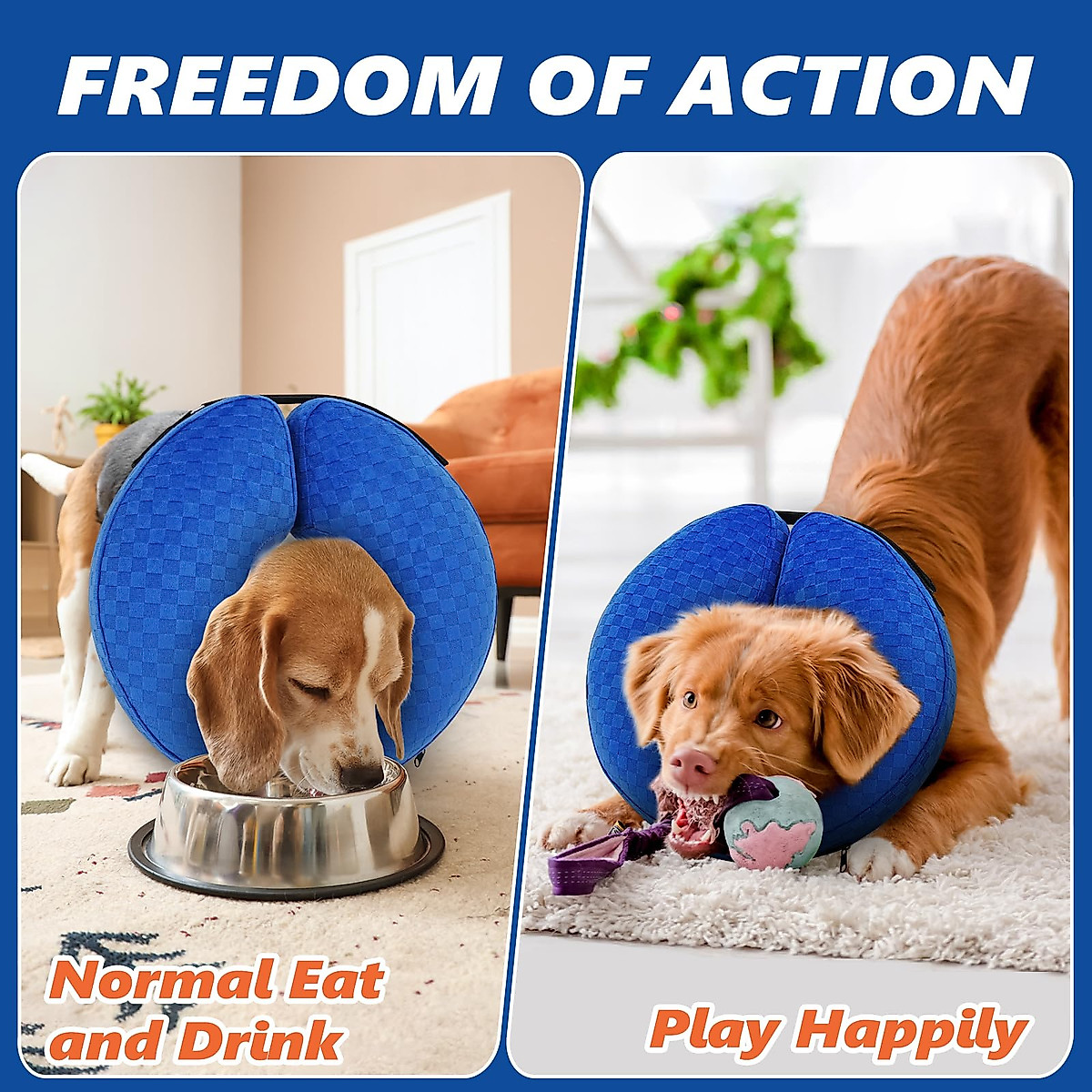 GoGoPaw Inflatable Dog Cone Collar After Surgery, Soft Dog Cone for Large Medium Small Dogs and Cats, Adjustable Blow up Neck Donut, Pet Recovery E Collar Alternative Not Block Vision(Blue,M)