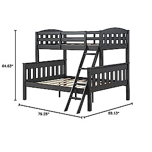 Dorel Living Airlie Solid Wood Bunk Beds Twin Over Full with Ladder and Guard Rail, Slate Gray