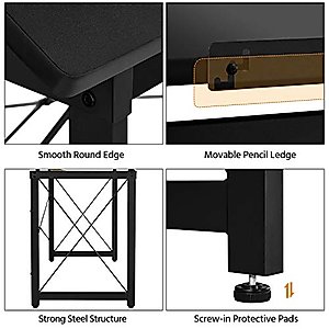 Yaheetech 47"x 24" Drafting Table Drawing/Crafting Table/Desk Art Desk for Artists Tilting Tabletop Basic Drawing Painting Writing Station Studying Desk with Adjustable Tabletop & Pencil Ledge Black