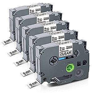 Unismar Compatible for Brother TZe-121 TZe121 TZ121 TZ 9mm 0.35 Laminated Black on Clear Label Maker Tape for Brother Ptouch PTD200 PTD210 PTD220 PT-D600 PT-D400 PT-H100 PT-H110, 3/8" x 26.2', 5-Pack