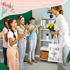 Kigeli 6 Pcs Teacher Canvas Tote Bags Bulk Teacher Appreciation Gifts in Bulk for Graduation Teachers Week Retirement(White)