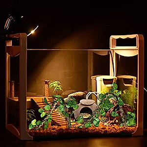 RUNANIA Crested Gecko Tank Accessories, Reptile Vines and Plants Coco Hut Coconut Shell with Ladder Hideout Cave Habitat Decor for Climbing Lizard Leopard Gecko Tortoise Amphibians Hermit Crab