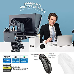 16 inch Large Teleprompter for All Tablets (4-12.9 inch Tablet), Remote Control and Teleprompter App, 70/30 Beam Splitter Glass, Aluminum Body and a Packbag, Angle Adjustment, Make Short Videos/Speech