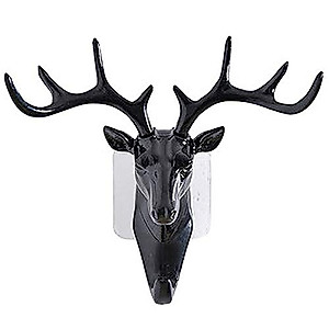 6.69"x7.28" Black Creative Antler Home Decoration Resin Hook Wallhook for Key Personality Animal Deer Head Free Punch Towels Wall Hook