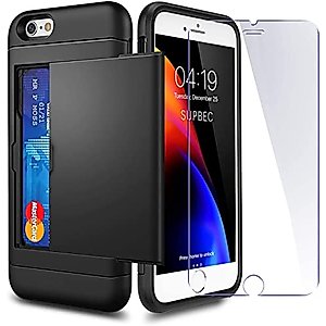 SUPBEC iPhone SE 2022 Wallet Case, Card Holder & 2x Screen Protectors, Shockproof Silicone TPU + Hard PC - Black