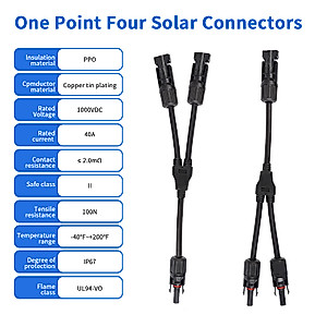 Solar Connector Y Branch Parallel Cable,Solar Panel 1 to 2 Y Cable 40A Wire Male Female 1 Pair, (MFF+FMM,30CM)