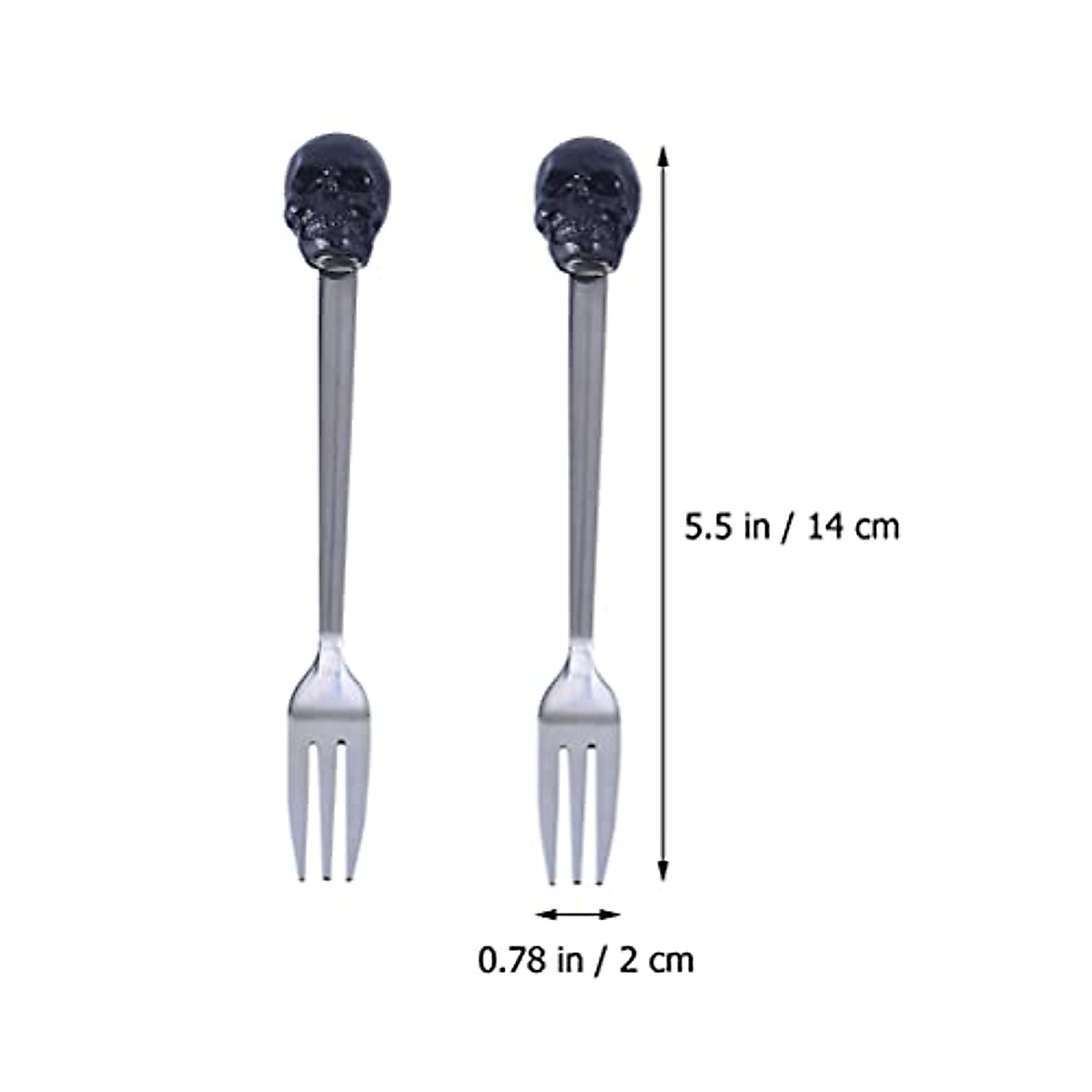 Hemoton 2pcs Salad Fruit Fork Stainless Steel Food Picks Metal Appetizer Sticks Western Salad Forks Black Outfit Dessert Three Prong Forks Black Metal Mixed Fruit Resin Skull Set