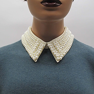 Trimscraft Statement Collar Necklace Simulated Pearl Beaded Bib Detachable False Collar Choker With Extension Chain Clothing Accessory for Women