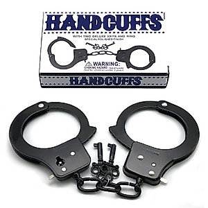 AUYYOSK Toy Metal Handcuffs with Key,Safety Party Supplies Accessory Pretend Play Hand Cuffs for Kids Children (Black)
