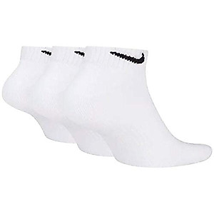 Nike Everyday Cushion Low Training Socks (3 Pair), Men's & Women's Athletic Low Cut Socks with Sweat-Wicking Technology, White/Black, Women's 4-6 and Youth 3Y-5Y