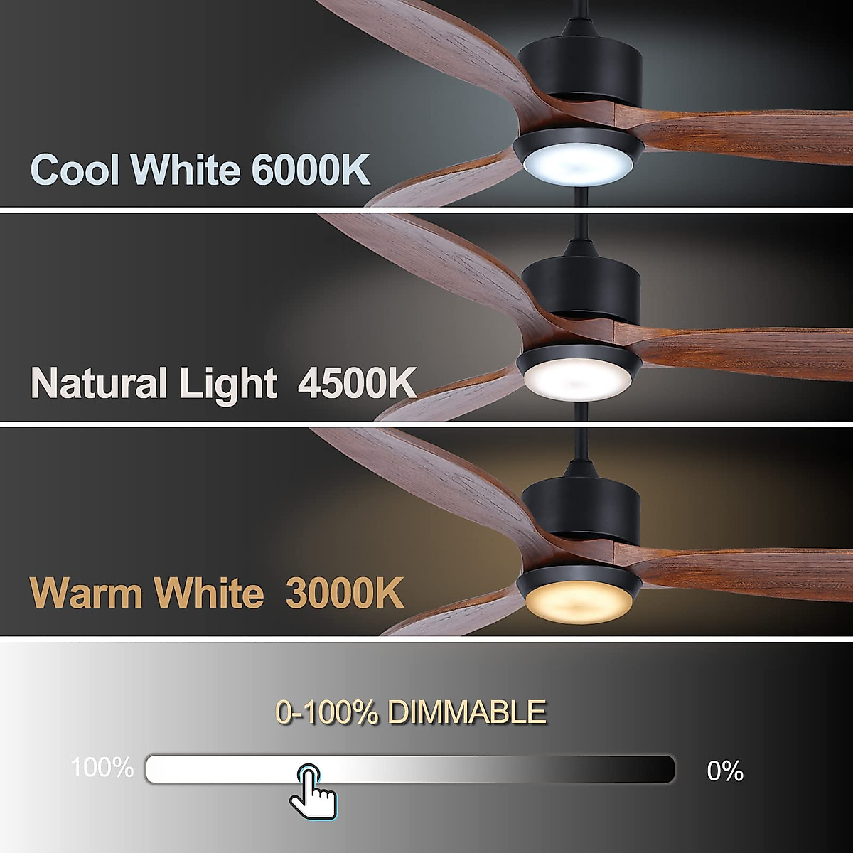 Ovlaim 52 Inch Solid Walnut Wood Ceiling Fans with Lights Remote Control, 3 Blade Propeller Smart Ceiling Fan for Bedroom Living Room Indoor Outdoor, ETL Listed High CFM Quiet DC Motor