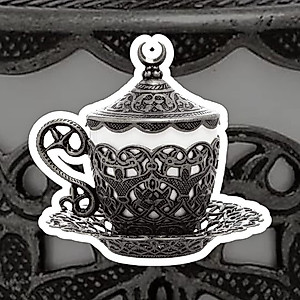 Alisveristime (1 Pc Turkish Coffee Cup - Traditional Design with Crescent Motif, Porcelain Cup and Saucer for Turkish, Greek, Arabic Coffee and Espresso (Gelincik) (Black)