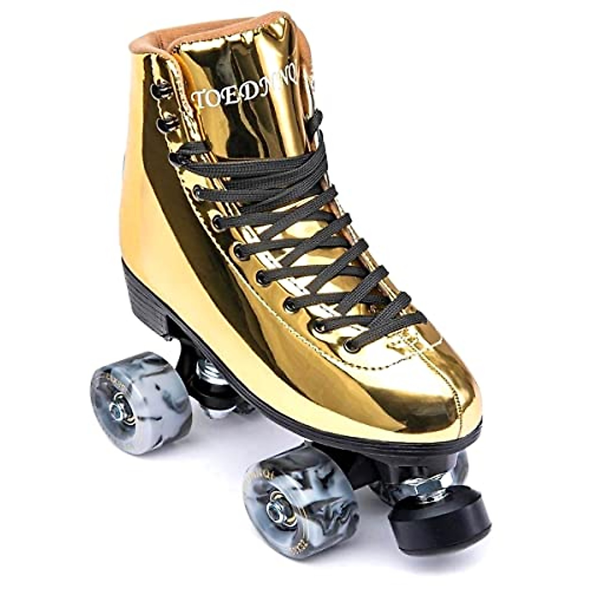 TOEDNNQI Roller Skates for Women Youth Adult Classic High Top Quad Skate Shoes for Outdoor & Indoor Gold 7