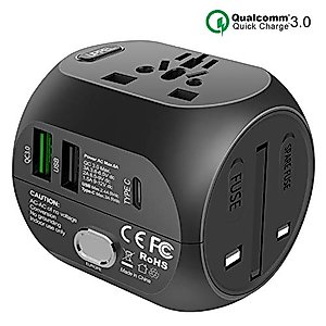 UPPEL Universal Travel Adapter Power Adapter All in One European Adapter Travel Converter with QC3.0&USB&Type-C Port Function Charger,Universal Plug Adapter Used in UK/US/EU AU/Asia(200 Countries)