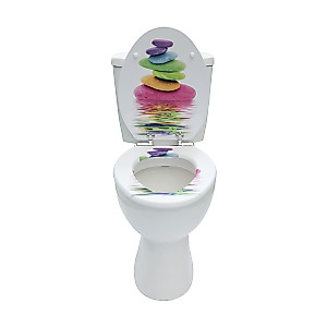 SAINOS Elongated Wooden Toilet Seat with Quietly Close and Soft Close Hinges, Adjustable Toilet Seat, Easy to Install also Easy to Clean