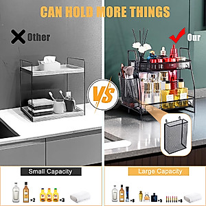 Bathroom Organizer with Basket, 2-Tier Bathroom Countertop Storage Shelf, Bathroom Counter Organizer, Skincare Organizer and Storage Kitchen Counter Organizers Spice Rack(Black)