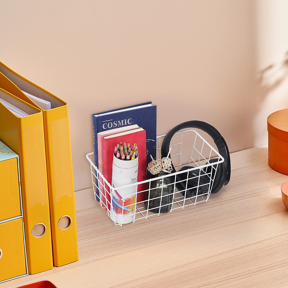 5 Pack Wire Storage Baskets, Hanging Wall Basket Premium Metal Storage Bin Organizer Basket for Home Office Kitchen Pantry Bathroom Countertop