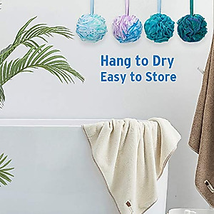 DadyMart Bath Shower Loofah Sponge 60g Bath Mesh Pouf Shower Ball Body Scrubber Exfoliating Bath Sponge for Women and Men, Set of 4, Flower