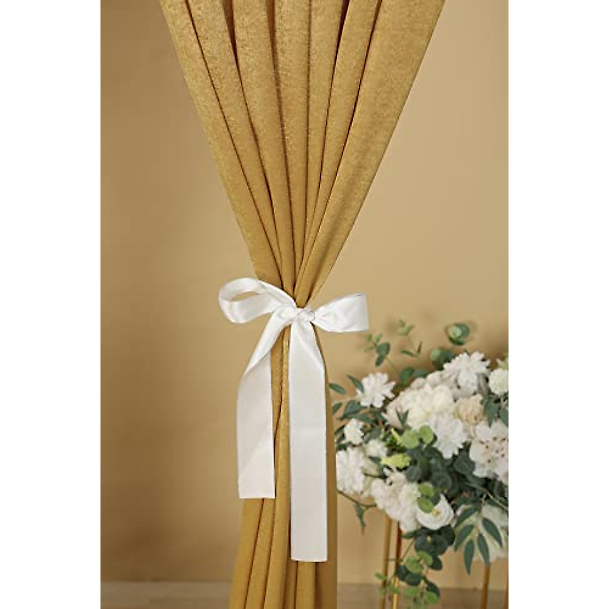 Cytdkve 2 Panels 4.8 Feet x 10 Feet Deep Gold Velvet-Like Wedding Backdrop Curtain Drapes, Silky Soft Window Curtains Panels for Wedding Ceremony Birthday Party Decorations