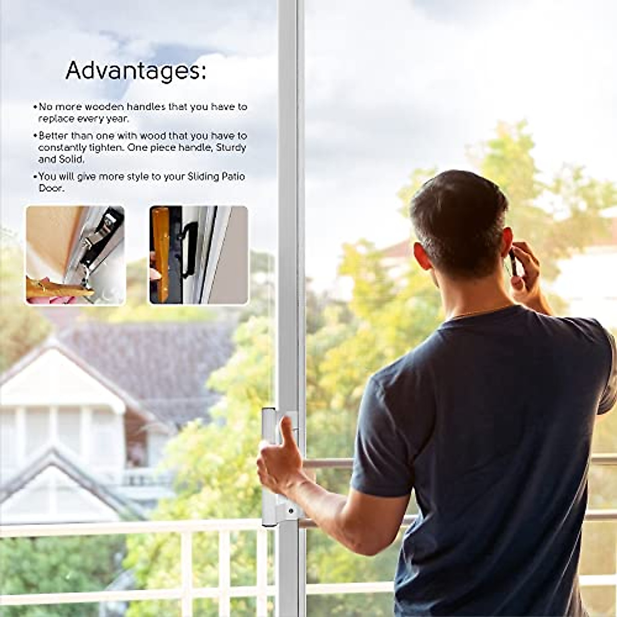 T-HAKEN Sliding Door Handle Pull – New Update Sliding Glass Door Pull Handle 6-5/8" for Old or Damage Patio Door - Easily –for Right- or Left-(Silver)