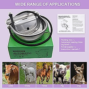 PAULOZYN Heated Automatic Animal Drinking Water Bowl, Heated Livestock Waterer, 304 Stainless Steel Livestock Water Trough Dispenser with Float Ball Valves, for Chicken Horse Cattle Cow Goat Pig