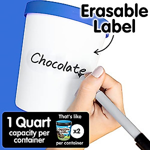 SUMO Ice Cream Containers for Homemade Ice Cream (2 Containers - 1 Quart Each) Reusable Pint-Shaped Freezer Storage Containers with Lids, Erasable Labels (Blue)