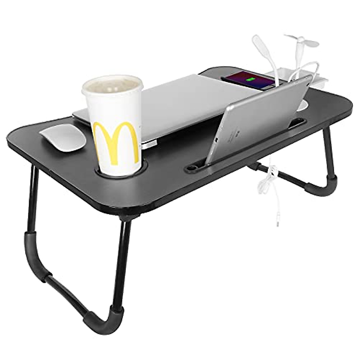 Laptop Desk, Astoryou Portable Laptop Bed Tray Table Notebook Stand Reading Holder with USB Charge Port/Cup Holder/Storage Drawer for Working on Bed/Couch/Sofa (Black)