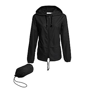 Hount Women's Lightweight Hooded Raincoat Waterproof Packable Active Outdoor Rain Jacket (Black, XL)