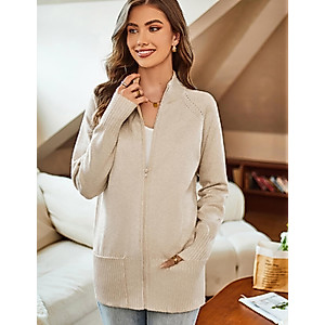 GRACE KARIN Zip Up Cardigan Sweaters for Women Stand Collar Long Sleeve Chunky Knit Full Zip Sweaters Jackets for Women Office Wear L Apricot