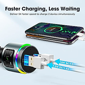 Upgraded Bluetooth FM Transmitter for Car, Auto-Tune Bluetooth Car Adapter, 2 Microphones & QC3.0 Bluetooth Radio for Car/ Music Player/ Car Kit with Big Knob Button, 9 Colors LED Backlit