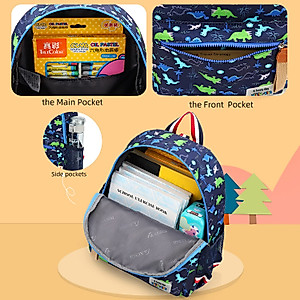 willikiva Cartoon Bus 12 Kindergarten Backpack for Kids Girls and Boys,Waterproof Preschool Toddler Backpack Wiht Leash and Safety Harness (Green Dinosaur)