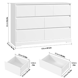 FACBOTALL Dresser for Bedroom, Modern White Dresser, Wood Chest of Drawers Nursery Dresser with Storage, 7 Drawer Double Dresser with Handle Free, Large Storage Dresser Organizer for Living Room,White