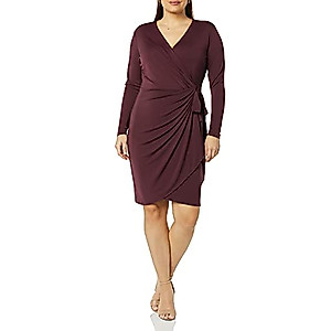 Amazon Essentials Women's Long Sleeve Classic Wrap Dress (Available in Plus Size), Burgundy, Small