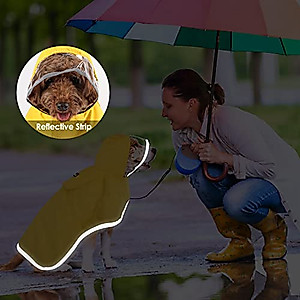 SlowTon Dog Raincoat, Adjustable Dog Rain Jacket Clear Hooded Double Layer, Waterproof Dog Poncho with Reflective Strip Straps and Storage Pocket for Small Medium Large Dogs(L)