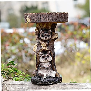 Naisicore Birdbath, 21cm/8.3inch Resin Raccoon Woode Stake Bird Feeder Statues, Standing Animal Bird Bath Tray, Garden Landscape Decorative Ornament for Patio Yard Lawn Decoration