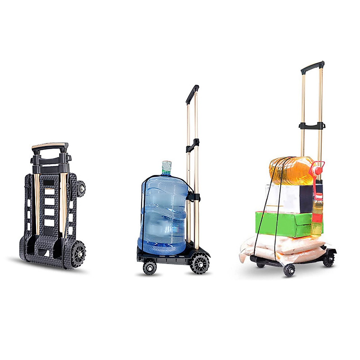 Natudeco Shopping Trolleys Heavy Duty Folding Hand Trolley with 4 Silent Wheels Adjustabled Pull Cart for Luggage Shopping 88lb Load Capacity