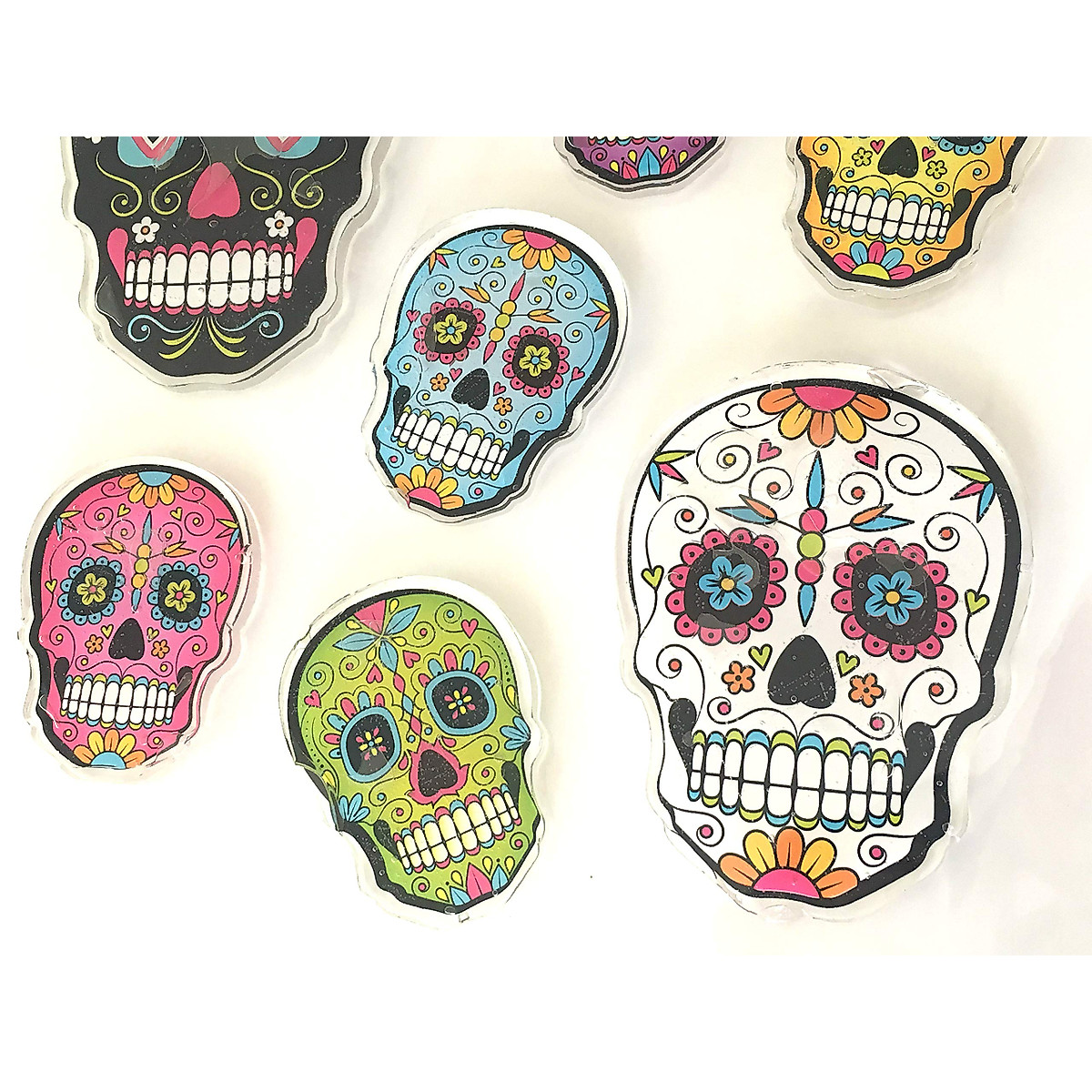 Greenbrier International New Pack of 7 Sugar Skull Day of The Dead Window Mirror Clings