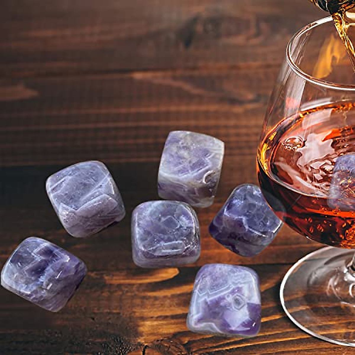 Amethyst Whiskey Stones Chilling Crystal Ice Cubes for Drinks Whiskey Rocks 0.8" Wine Cubes Gifts for Women Set of 6