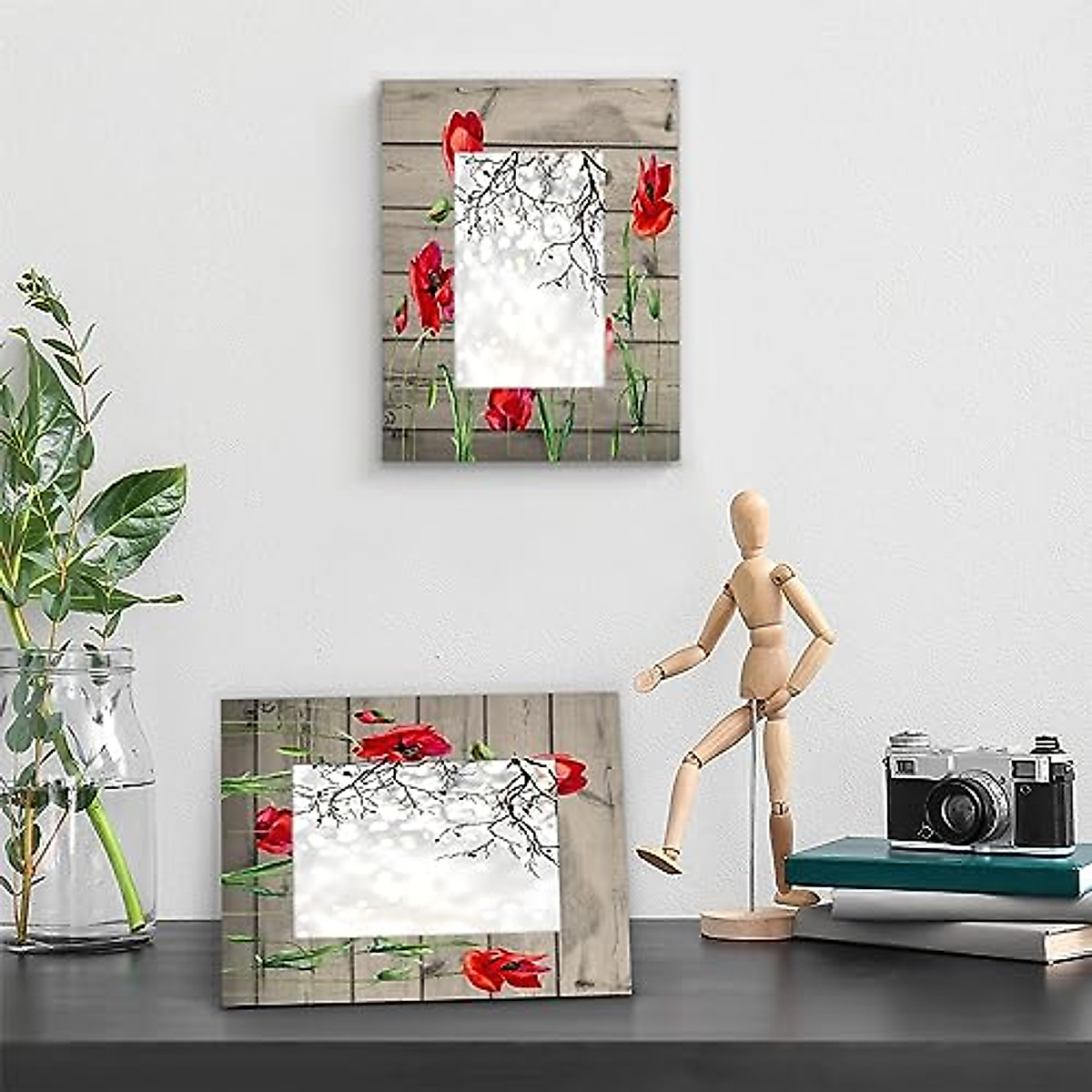 Bardic 4x6Picture Frames, Red Poppy Wooden Photo Frame Fits 3x5 with Mat or 4x6 Without Mat Photo Frames for Wall Mounting or Tabletop Display for Home Gallery Decor