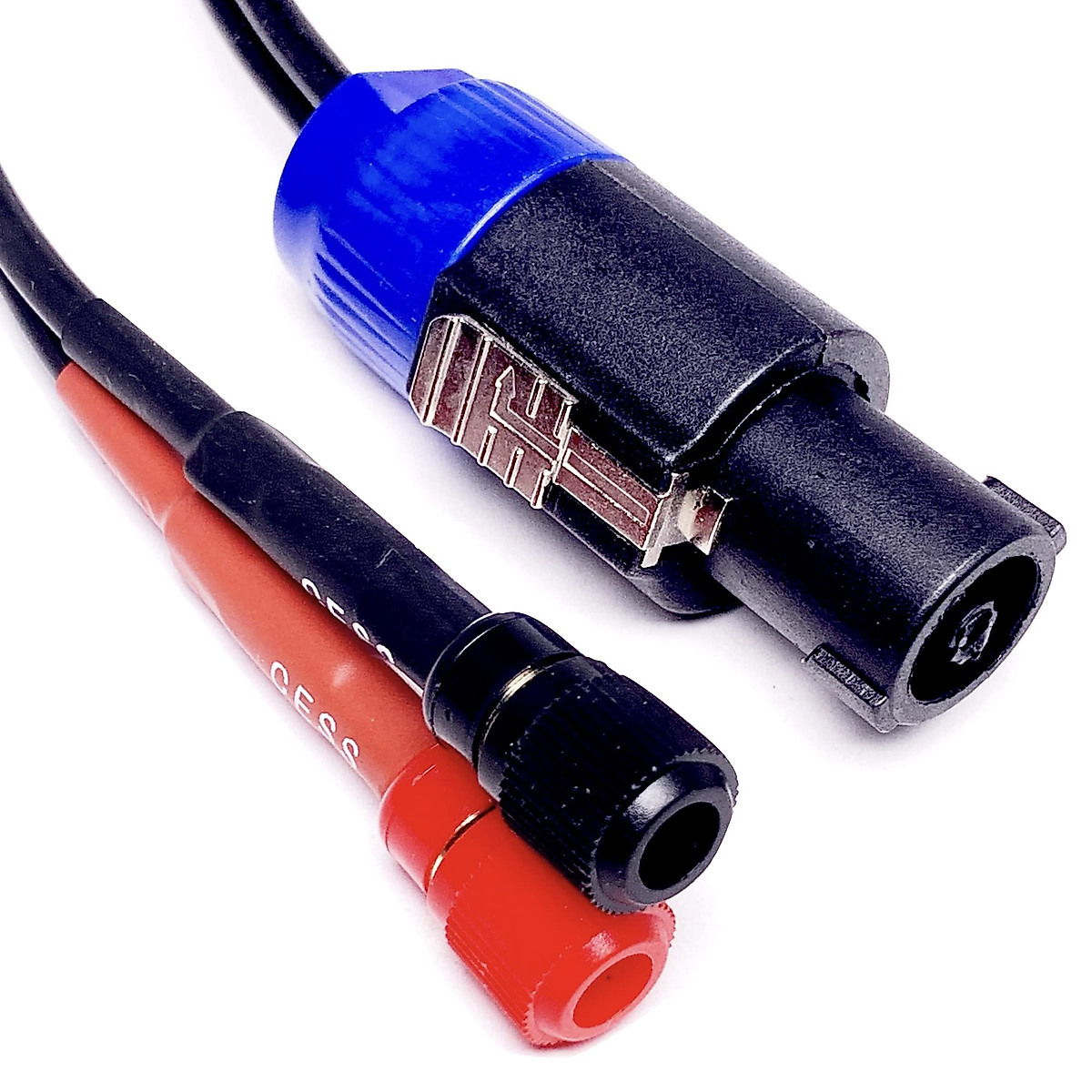 CESS-089 Speakon Plug to Female Banana Jack Speaker Cable, Accept Banana Plug, Spade Fork and Bare Wire, 2 Pack