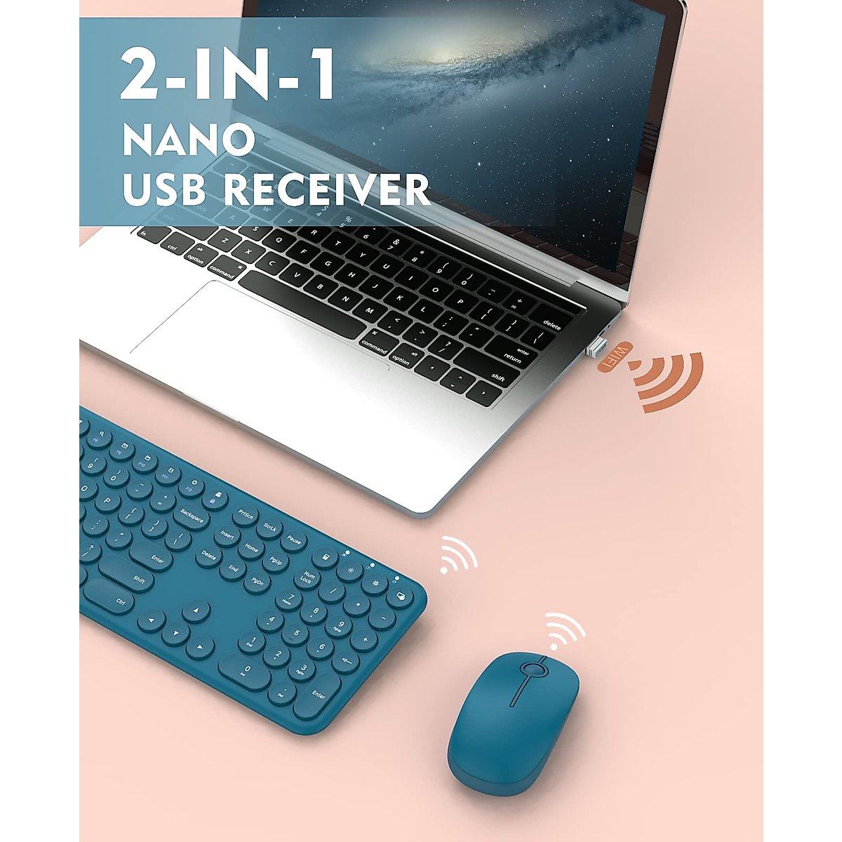 Wireless Keyboard and Mouse, Vssoplor 2.4GHz Ultra Slim Wireless Mouse Keyboard Combo with Round Keycaps for Windows, Laptop, PC, Computer (Sapphire Blue)