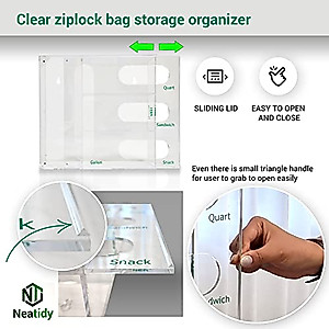 Neatidy Ziplock Bag Storage Organizer – Clear Acrylic Storage Bag Organizer – 4-in-1 Baggie Organizer for Gallon, Snack, Sandwich, Quart Bags – Solid Acrylic Bag Holder for Kitchen Drawer, Counter
