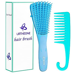 Detangling Hair Brush, Detangling brush for Adults and Kids, Comb Set for Kinky Curly Coily and Wavy Hair, For Wet and Dry Hair, Afro American Type 3a-4c, Comfortable Grip, Easy to Clean(Blue)