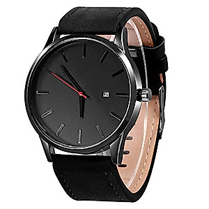 LsvtrUS Popular Low-Key Men's Quartz Wristwatch Minimalist Connotation Leather Watch (Black)