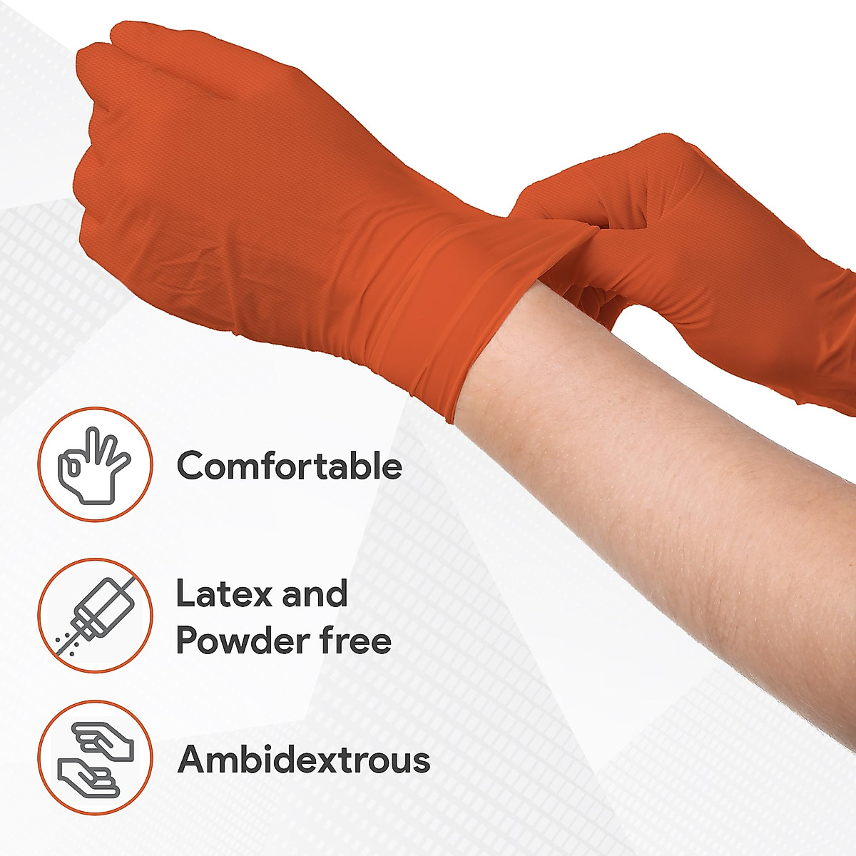 WECARE Orange 8 Mil Nitrile Gloves Medium 50 Pack - Heavy Duty Mechanic Gloves, with Diamond Grip - Powder and Latex Free Disposable Gloves