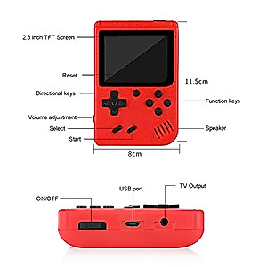 Handheld Game Console-Portable Retro Video Game with 400 Classic FC Games, 2.8 Inch Color Screen, Support TV Connection & Two Players, 1020mAh Rechargeable Battery Present for Kids (RED)